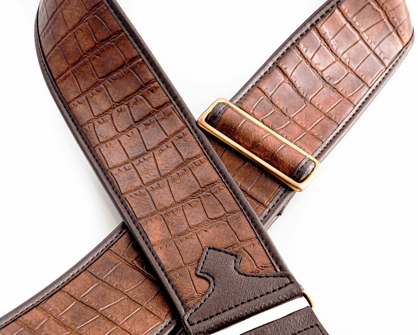 Alligator Brown Vegan Guitar Strap with Crocodile Skin Design | RightOn ...
