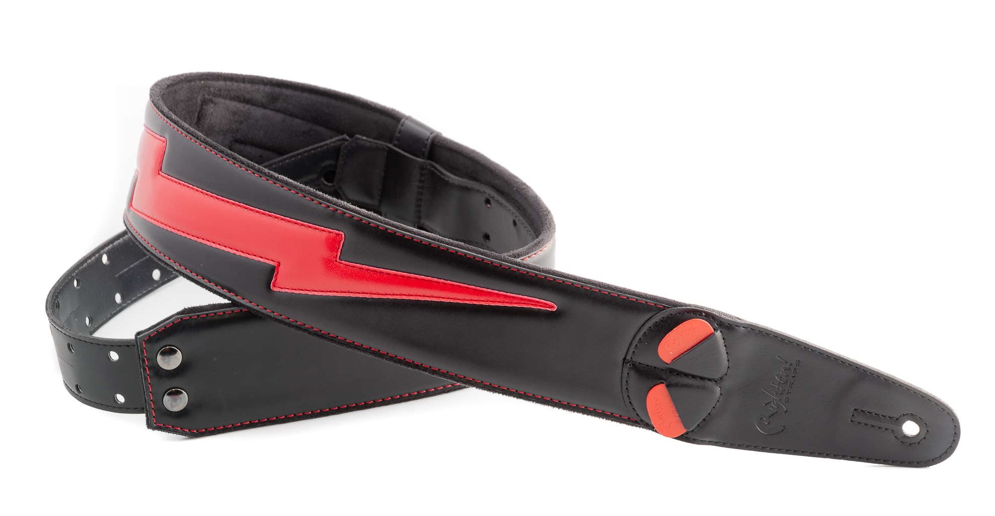 Guitar strap with red lightning bolt, lightning Bolt II Red